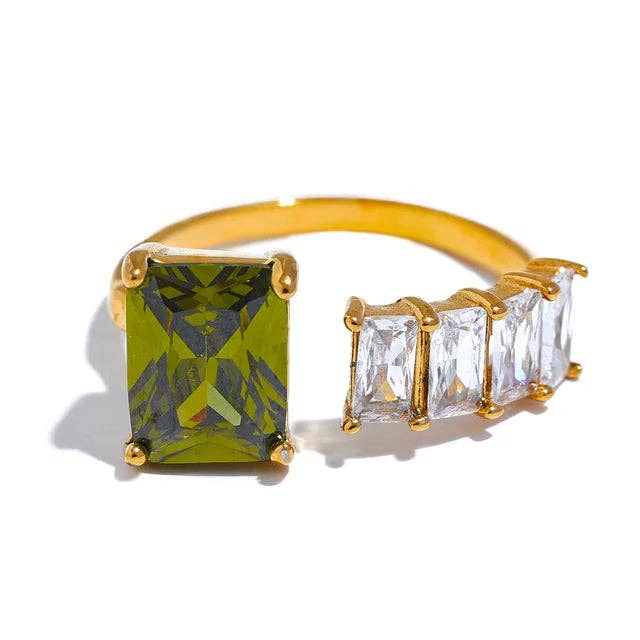 Isabella Luxe 18k Gold Plated Green Jewel Ring – AML Boutique NI