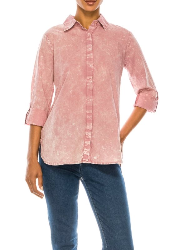 Pink Button Shirt with Embroidered Back and Vintage wash. – AML Boutique NI